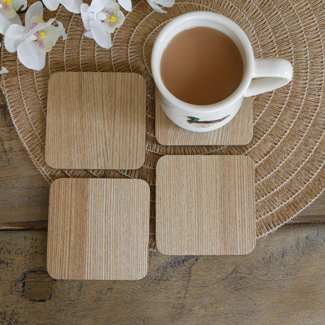 Dale Leisure - Set of 4 Oak Veneer Wooden Coasters